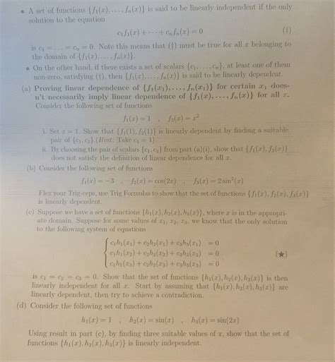 Solved A Set Of Functions F X F N X Is Said To Be Chegg Com