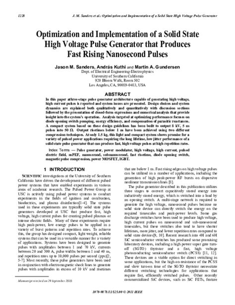 Pdf Optimization And Implementation Of A Solid State High Voltage Pulse Generator That