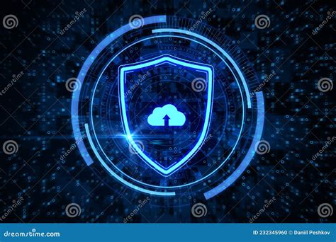 Abstract Glowing Shield With Cloud Icon On Dark Binary Code Background Cloud Computing And