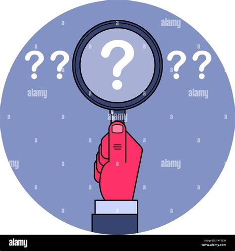 Analysis And Search Male Hand Holding Magnifying Glass With Question Mark Inside Stock Vector