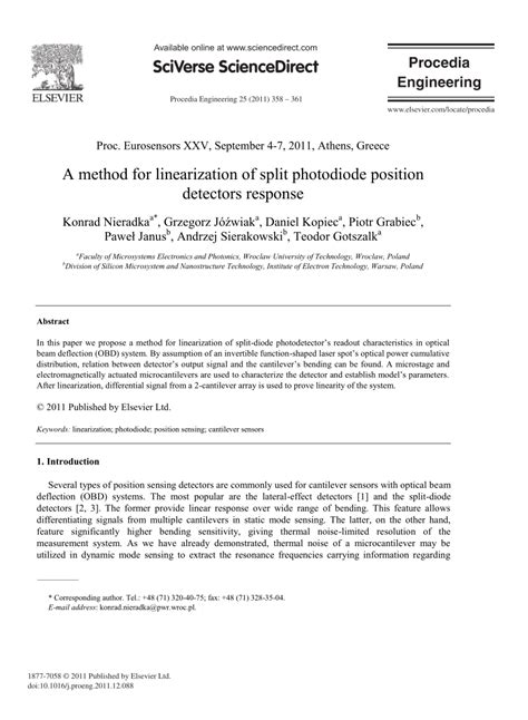 Pdf A Method For Linearization Of Split Photodiode Position Detectors