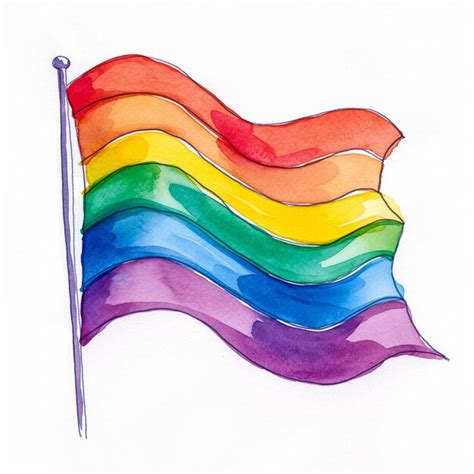 Pride Flag Waving In Celebration Of Lgbtq Rights Cute Ink Watercolor