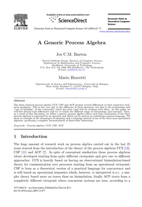 Pdf A Generic Process Algebra