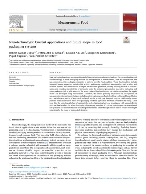 PDF Nanotechnology Current Applications And Future Scope In Food Packaging Systems