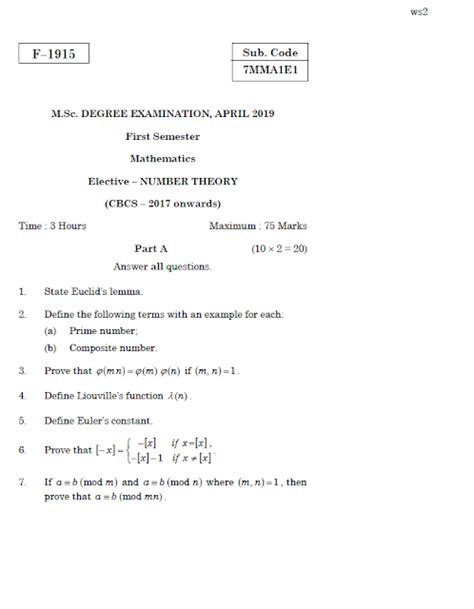 alagappa university m sc mathematics elective number theory april