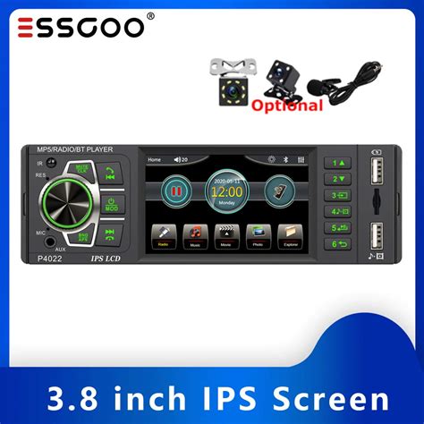 Essgoo 1 Din Car Radio 38 Inch Ips Screen Mp5 Player Bluetooth Autoradio Stereo Fm Mirror Link