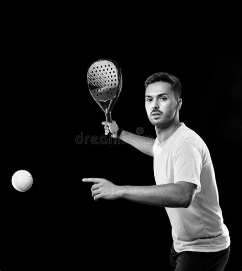 Padel Tennis Player Banner On The Black Background Paddle Tenis Template For Ads With Copy