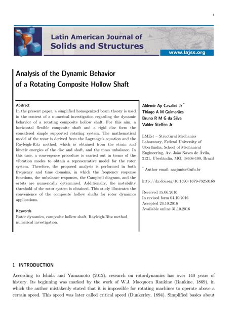 Pdf Analysis Of The Dynamic Behavior Of A Rotating Composite Hollow Shaft