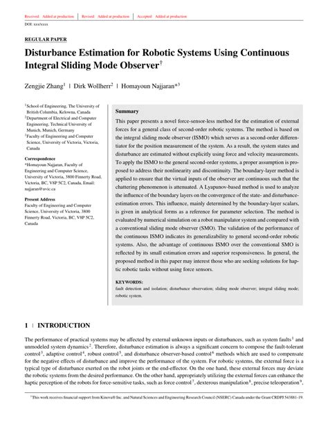 Pdf Disturbance Estimation For Robotic Systems Using Continuous Integral Sliding Mode Observer