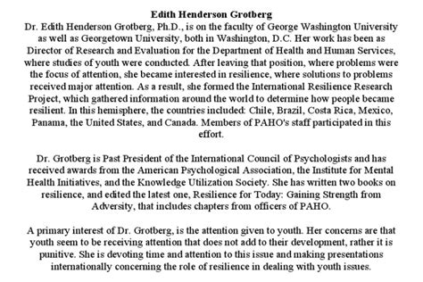 Edith Grotberg Psychological Resilience Attention