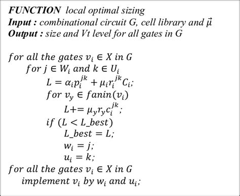 Pseudo Code Of Our Local Optimal Sizing Download Scientific Diagram