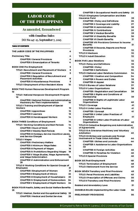 Labor Code Law 4 Labor Code Of The Philippines As Amended
