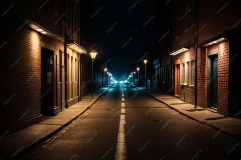 Premium Ai Image City Road Intersection Dim Street Lights Street View