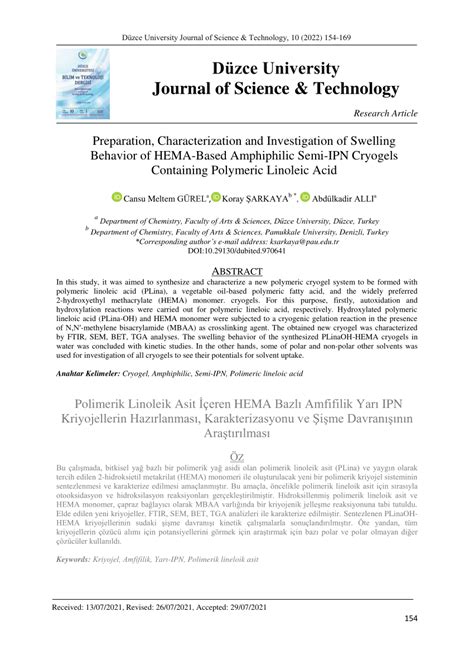 Pdf Preparation Characterization And İnvestigation Of Swelling