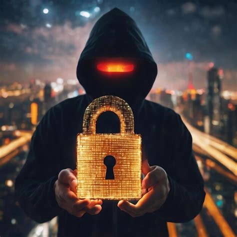 Premium Ai Image Unrecognizable Hacker Using Abstract Padlock Social Network Interface On