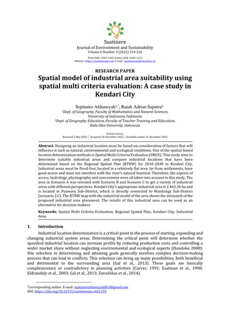 Pdf Spatial Model Of Industrial Area Suitability Using Spatial Multi Criteria Evaluation A