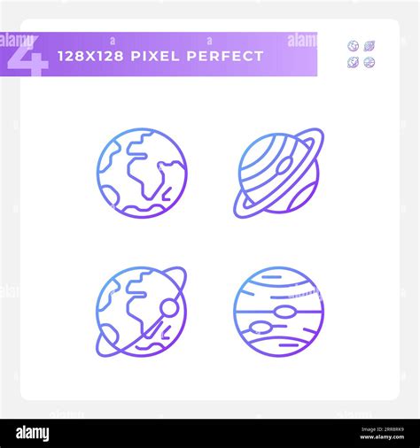 Planets Pixel Perfect Gradient Linear Vector Icons Set Stock Vector Image And Art Alamy