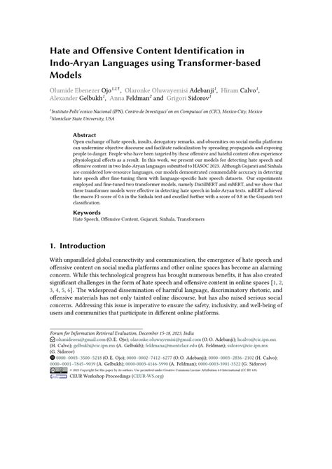 Pdf Hate And Offensive Content Identification In Indo Aryan Languages Using Transformer Based