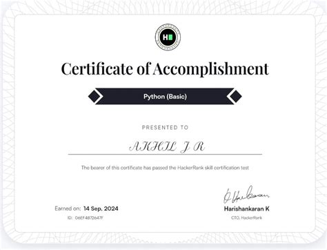 Passed Hackerrank Python Certification Akhil J R Posted On The Topic