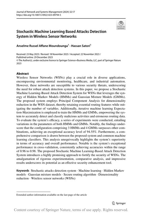 Stochastic Machine Learning Based Attacks Detection System In Wireless Sensor Networks Request Pdf