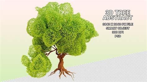 Premium Psd Isolated 3d Model Of Tree With Abstract Green Leaves On