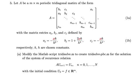 solved let a ﻿be a m×m ﻿periodic tridiagonal matirx of the
