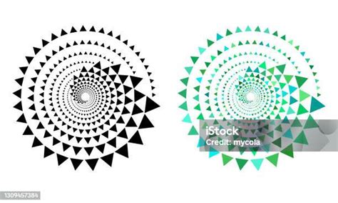 하프톤 삼각형은 원 형태로 되어 있습니다 둥근 로고 또는 아이콘 벡터 는 디자인 요소로 점선 그림을 점선 0명에 대한 스톡 벡터