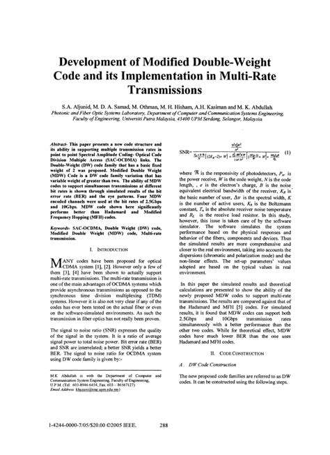 Pdf Development Of Modified Double Weight Code And Its Implementation In Multi Rate Transmissions