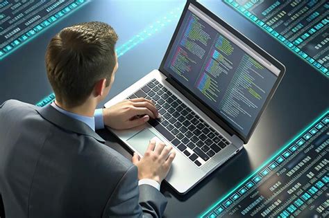 Flat 3d Isometric Businessman As A Programmer Working On Laptop To