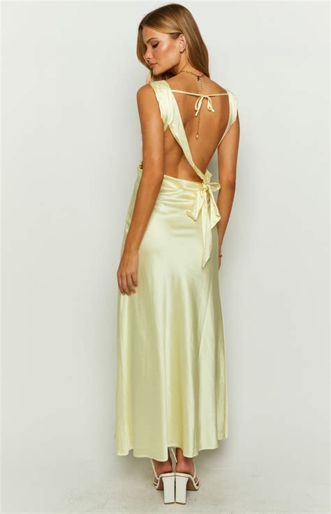 Laria Yellow Satin Formal Maxi Dress Beginning Boutique Us