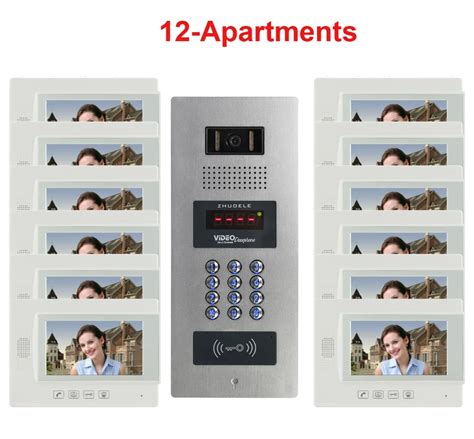 ZHUDELE Building Home Intercom System 7 TFT Monitor Security Intercom Video Door Phone 12 Units