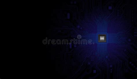 Futuristic Microchip Processor With Lights On The Blue Background Quantum Computer Large Data