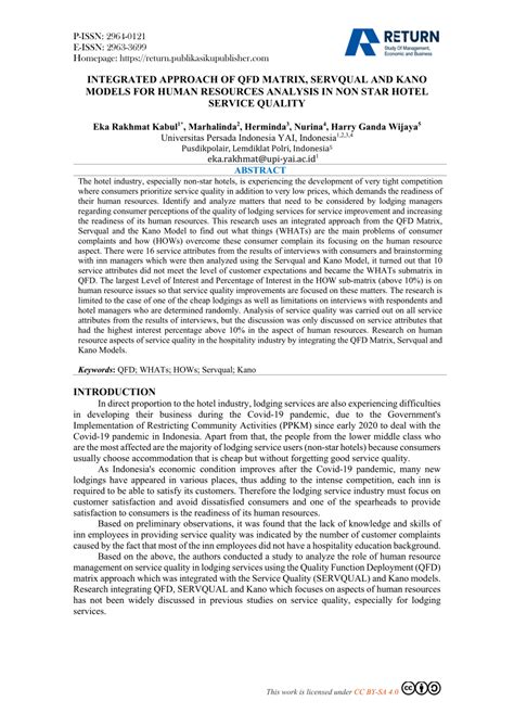 Pdf Integrated Approach Of Qfd Matrix Servqual And Kano Models For Human Resources Analysis