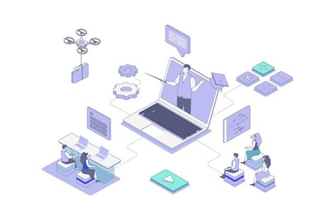 Online Education Isometric Concept In Outline Isometry Design For Web