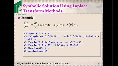 me 340 example solving odes using matlab s laplace command youtube