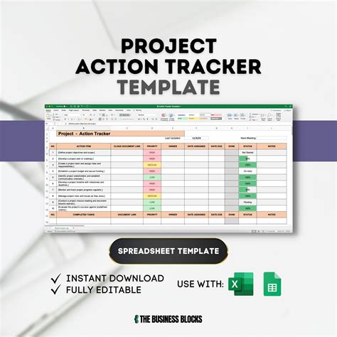 Project Action Tracker Template Project Management Spreadsheet Action