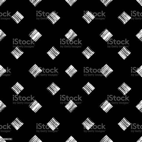 검은 색 배경에 고립 된 흰색 Rhombs와 원활한 패턴 손으로 그린 그림 그런지 이미지 기법에 대한 스톡 벡터 아트 및 기타 이미지 그런지 이미지 기법 선 가리기