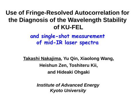 Pdf Use Of Fringe Resolved Autocorrelation For The Diagnosis · Use Of Fringe Resolved