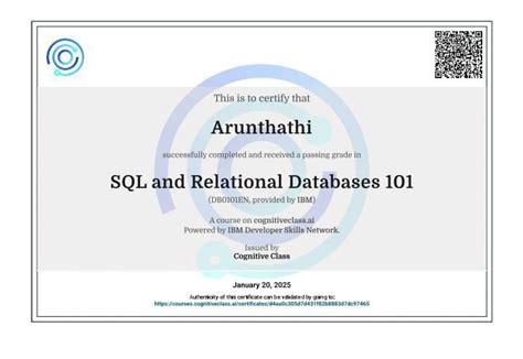 Ibm Sql Certification Techjourney Neverstoplearning Arunthathi K