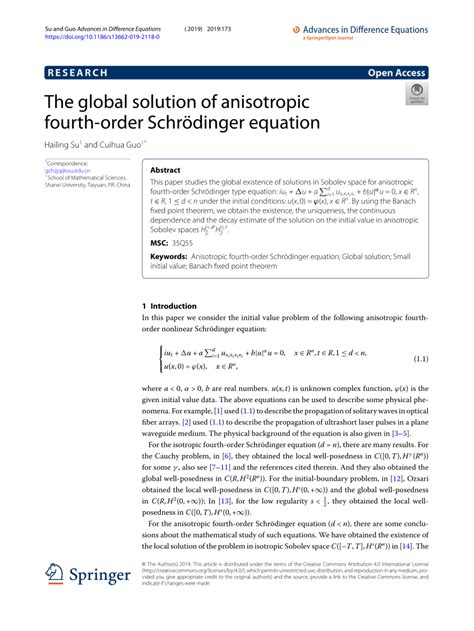 Pdf The Global Solution Of Anisotropic Fourth Order Schrödinger Equation