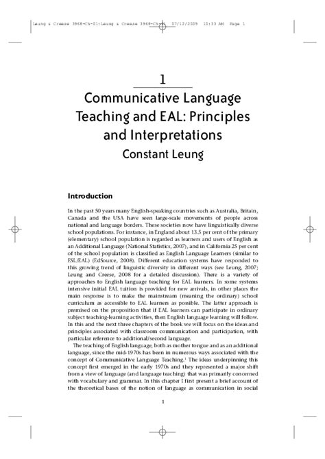 Pdf Communicative Language Teaching And Eal Principles And Interpretations