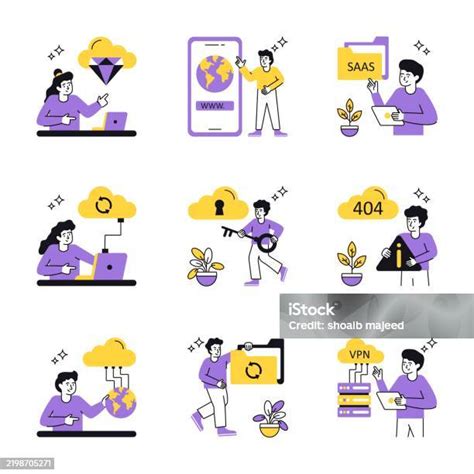 Cloud Computing Concept Vector Illustration Set 2 Isolated On White