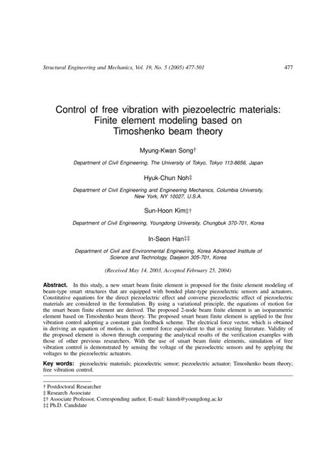 Pdf Control Of Free Vibration With Piezoelectric Materials Finite