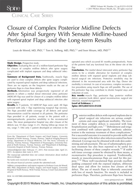 Pdf Closure Of Complex Posterior Midline Defects After Spinal Surgery With Sensate Midline