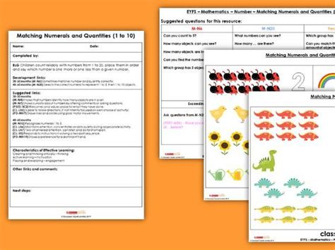 Free Eyfs Maths Number Matching Numerals And Quantities 1 To 10 Resources And Observation Pack
