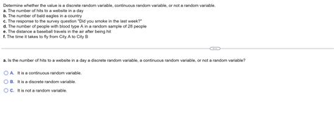 Solved Determine Whether The Value Is A Discrete Random Chegg Com