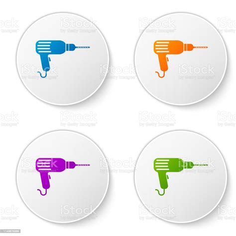 컬러 드릴 머신 아이콘 흰색 배경에 고립입니다 원 버튼의 색상 아이콘을 설정 합니다 벡터 일러스트 가정 생활에 대한 스톡 벡터 아트 및 기타 이미지 Istock