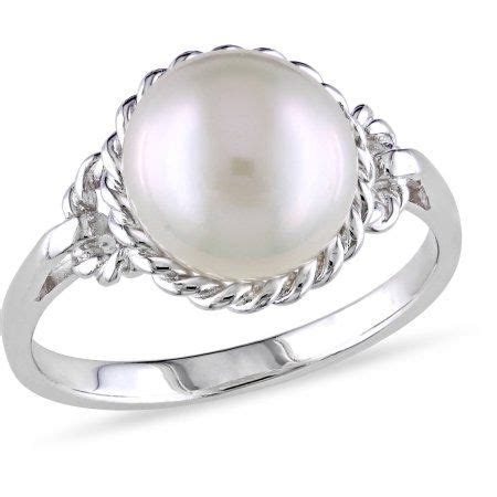 9 95mm White Round Cultured Freshwater Pearl Sterling Silver Cocktail