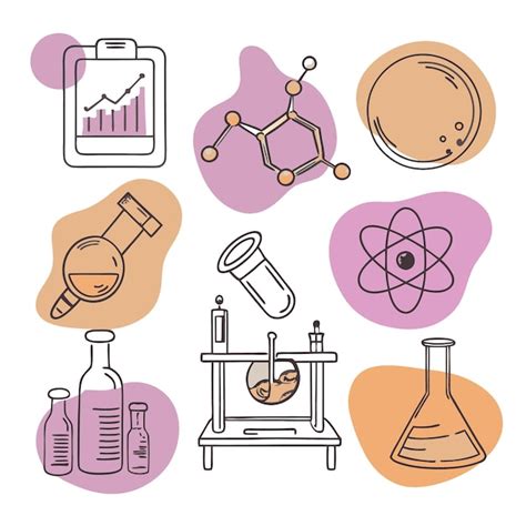 A Set Of Nine Handdrawn Icons Representing Elements Related To Science Such As A Beaker A Test