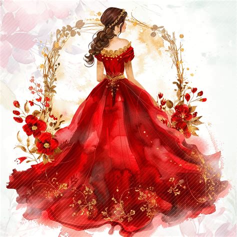 25 Red And Gold Quinceañera Clip Art Midjourney Prompt Elegant Mis